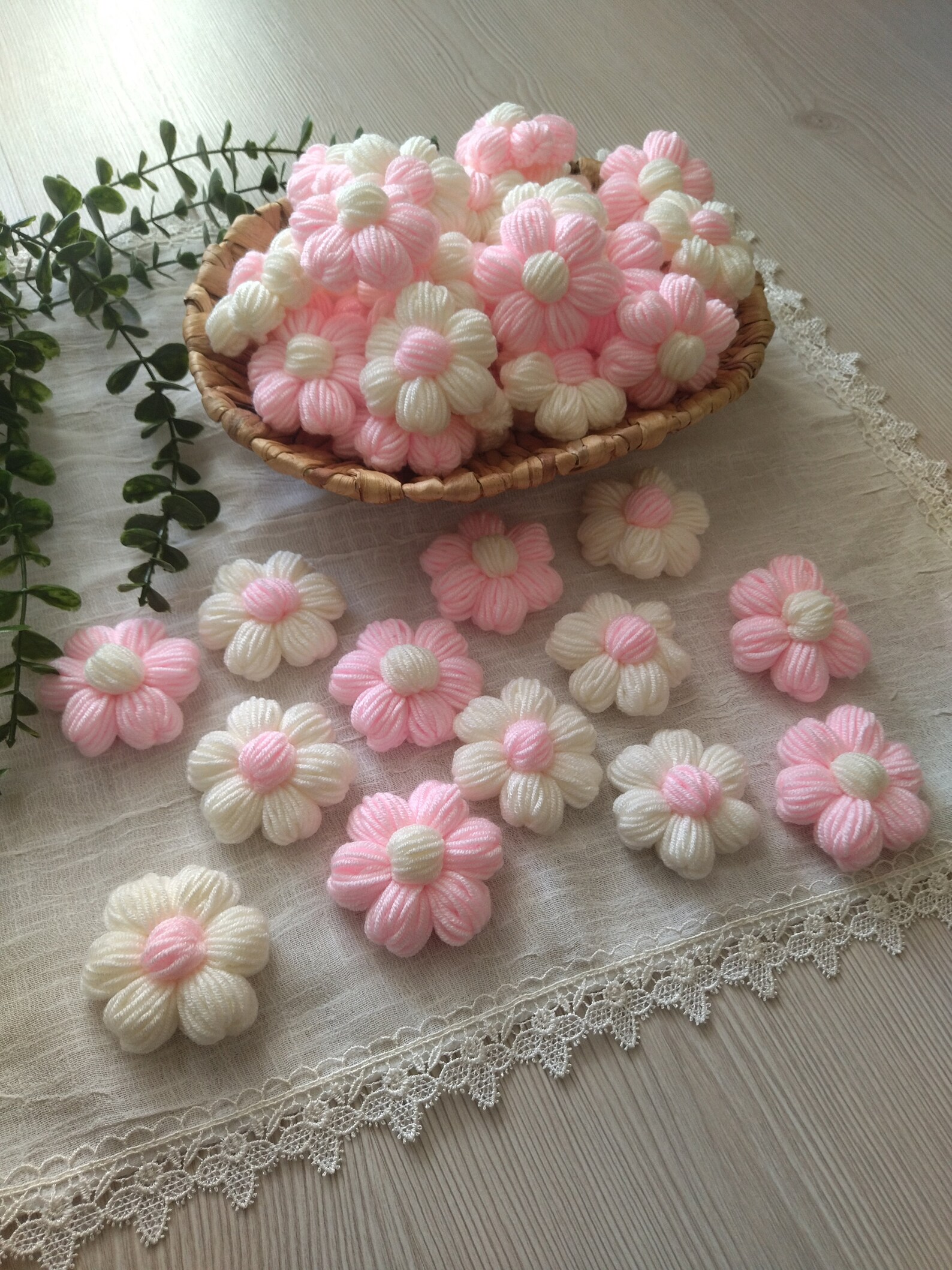 20 Pcs White-pink Crochet Daisy Applique,handcraft Flowers Patches ...