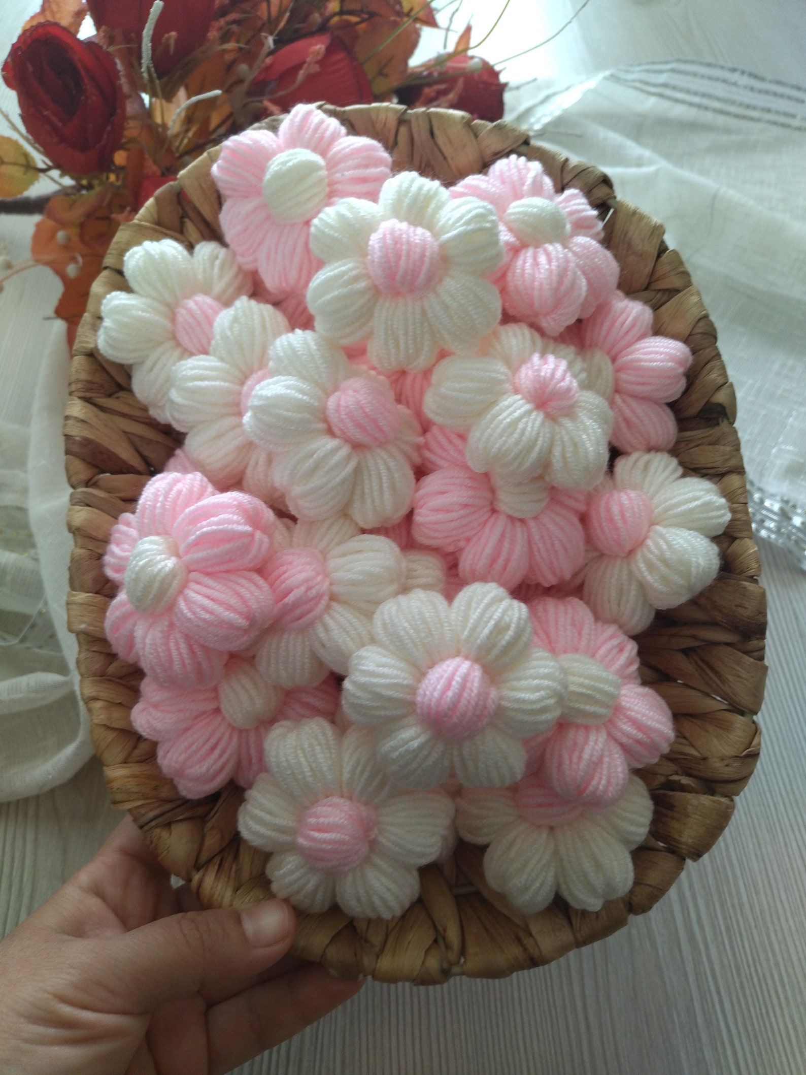 20 Pcs White-pink Crochet Daisy Applique,handcraft Flowers Patches ...