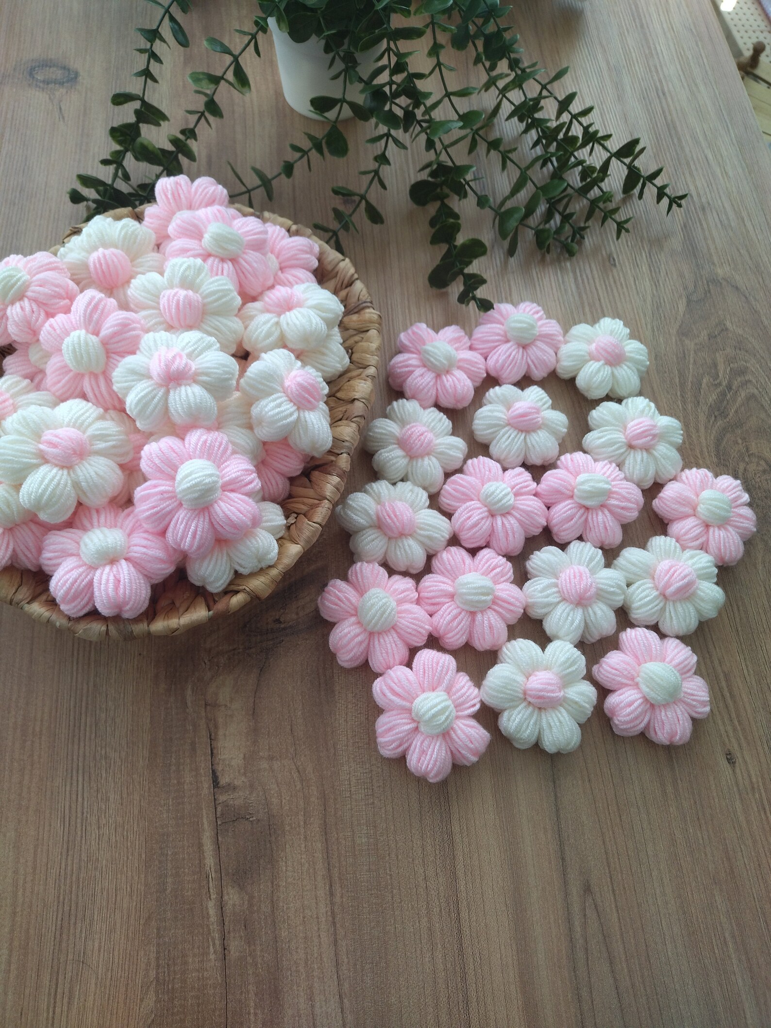 20 Pcs White-pink Crochet Daisy Applique,handcraft Flowers Patches ...