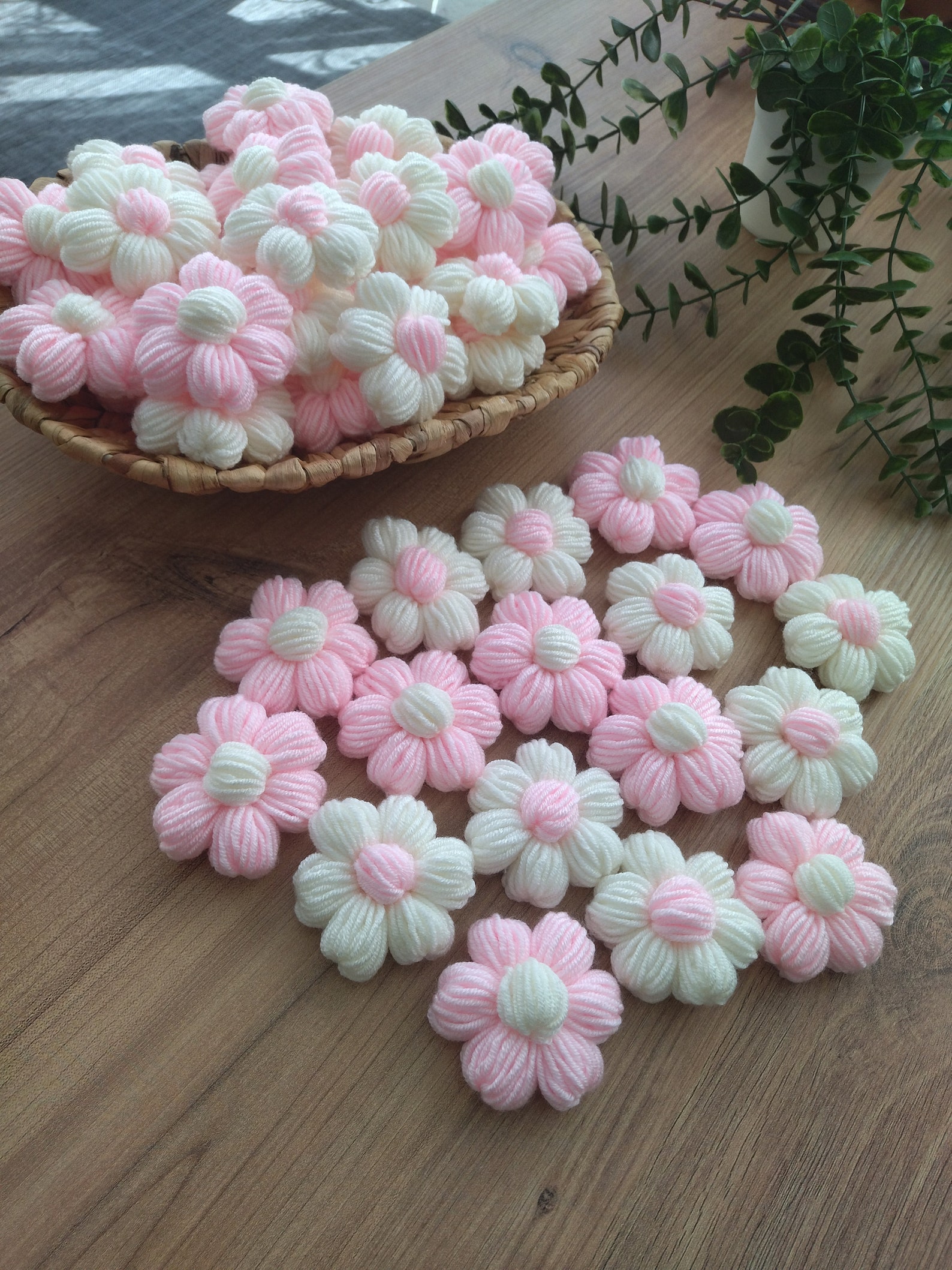 20 Pcs White-pink Crochet Daisy Applique,handcraft Flowers Patches ...