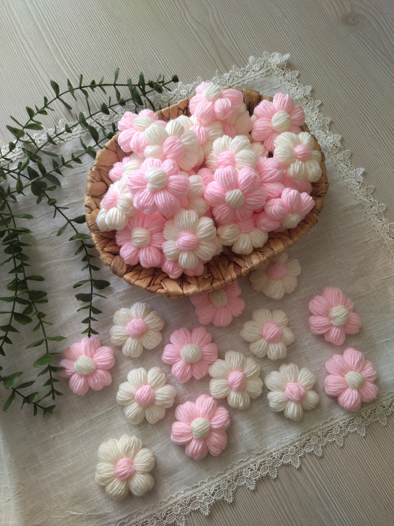 20 Pcs White-pink Crochet Daisy Applique,handcraft Flowers Patches ...