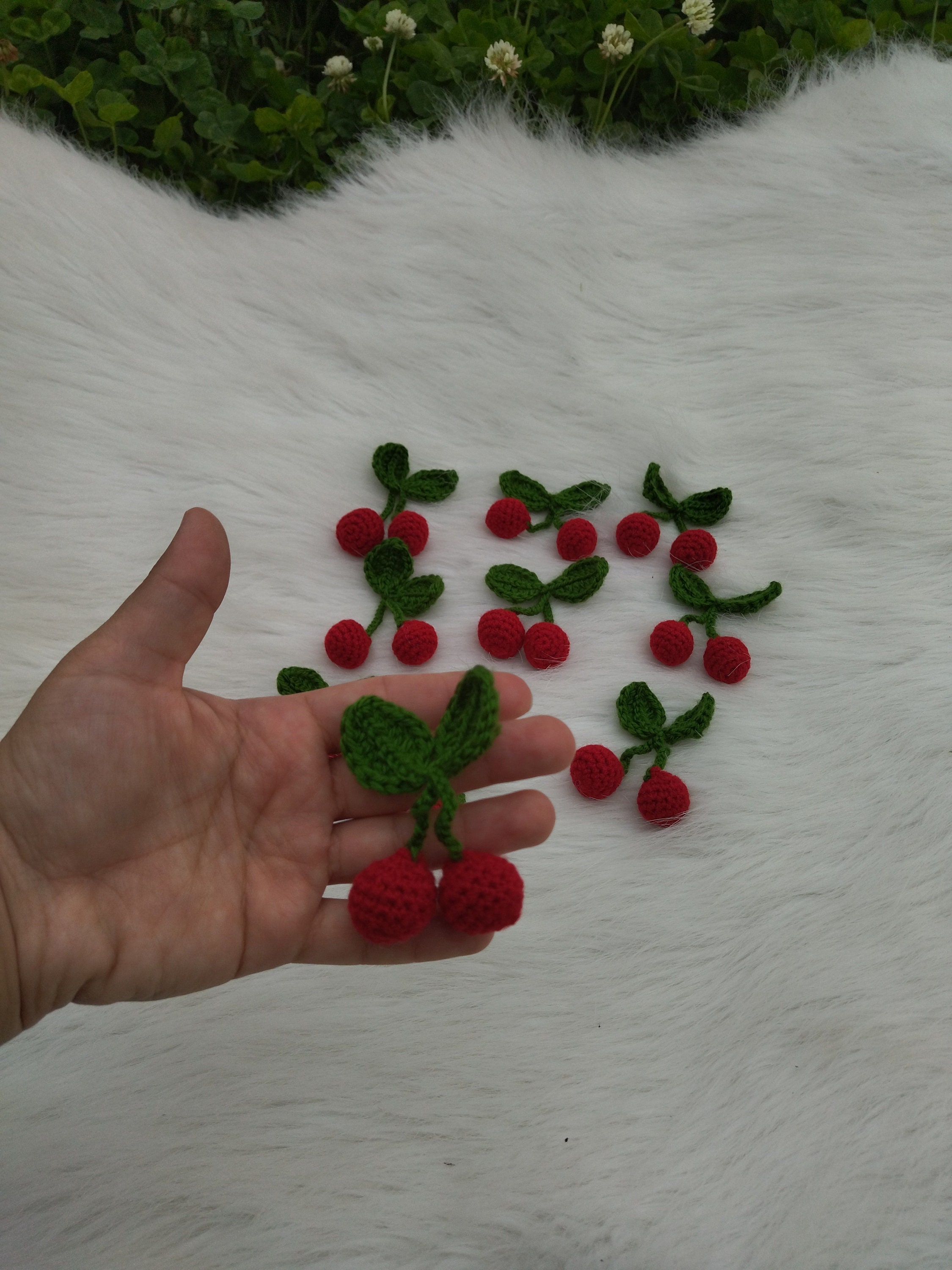 Cherry Applique, 3D Cherry Ornament, Crochet Red Cherry Embellishment ...