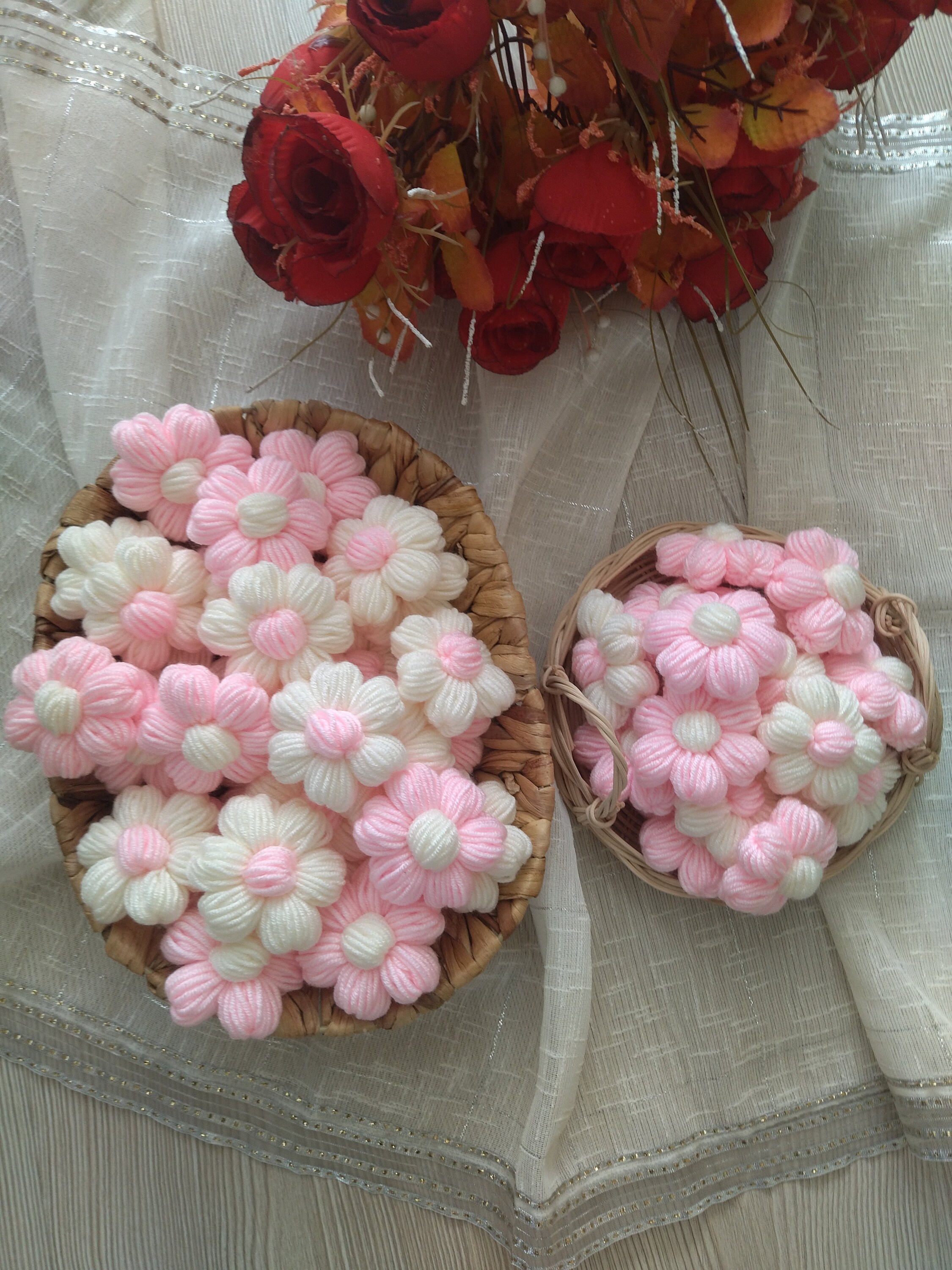 20 Pcs White-pink Crochet Daisy Applique,handcraft Flowers Patches ...