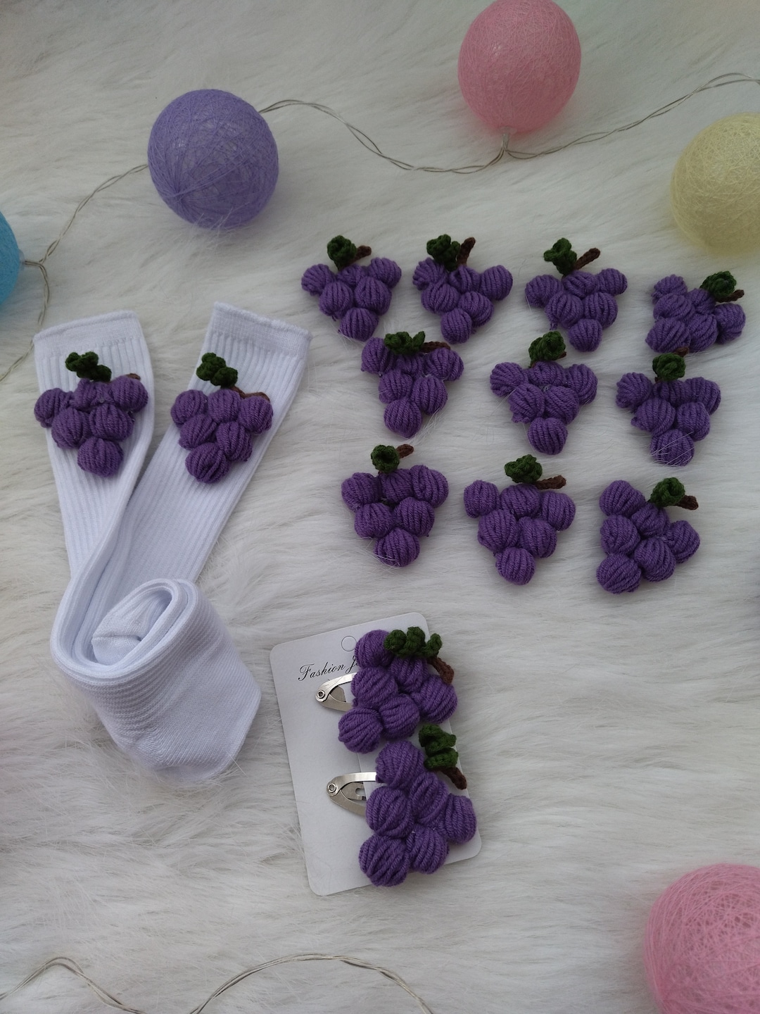 Grape Applique,3d Crochet Purple Grape Ornament, Puffy Grape Bunch ...