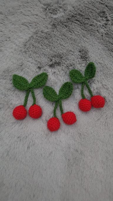 Cherry Applique, 3D Cherry Ornament, Crochet Red Cherry Embellishment ...