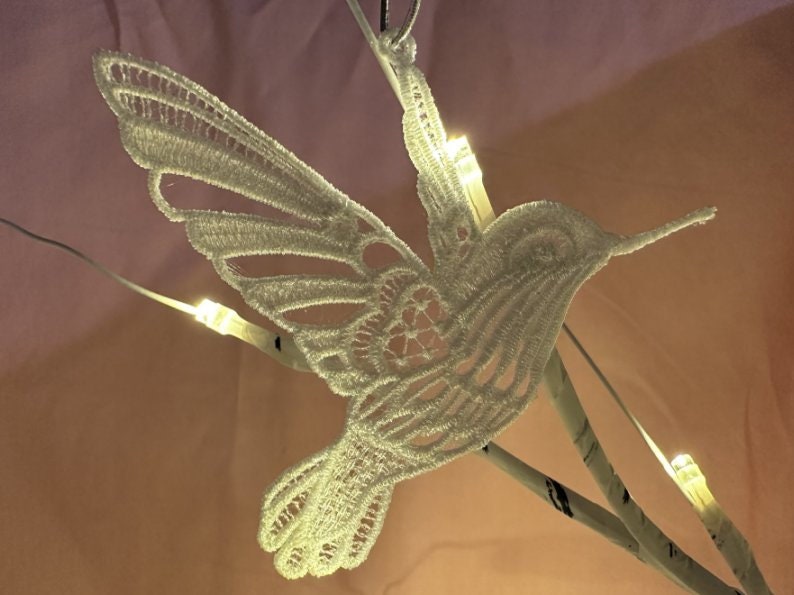 Elegant White Lace Embroidered Hummingbirds Ornament Set | Beautifully ...
