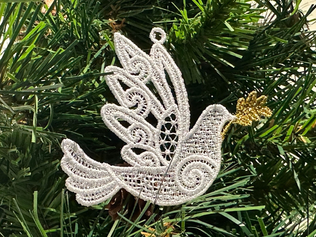 Embroidered Lace Dove With Olive Branch Ornament. Elegant Dove Ornament ...