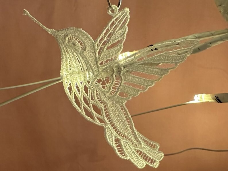 Elegant White Lace Embroidered Hummingbirds Ornament Set | Beautifully ...