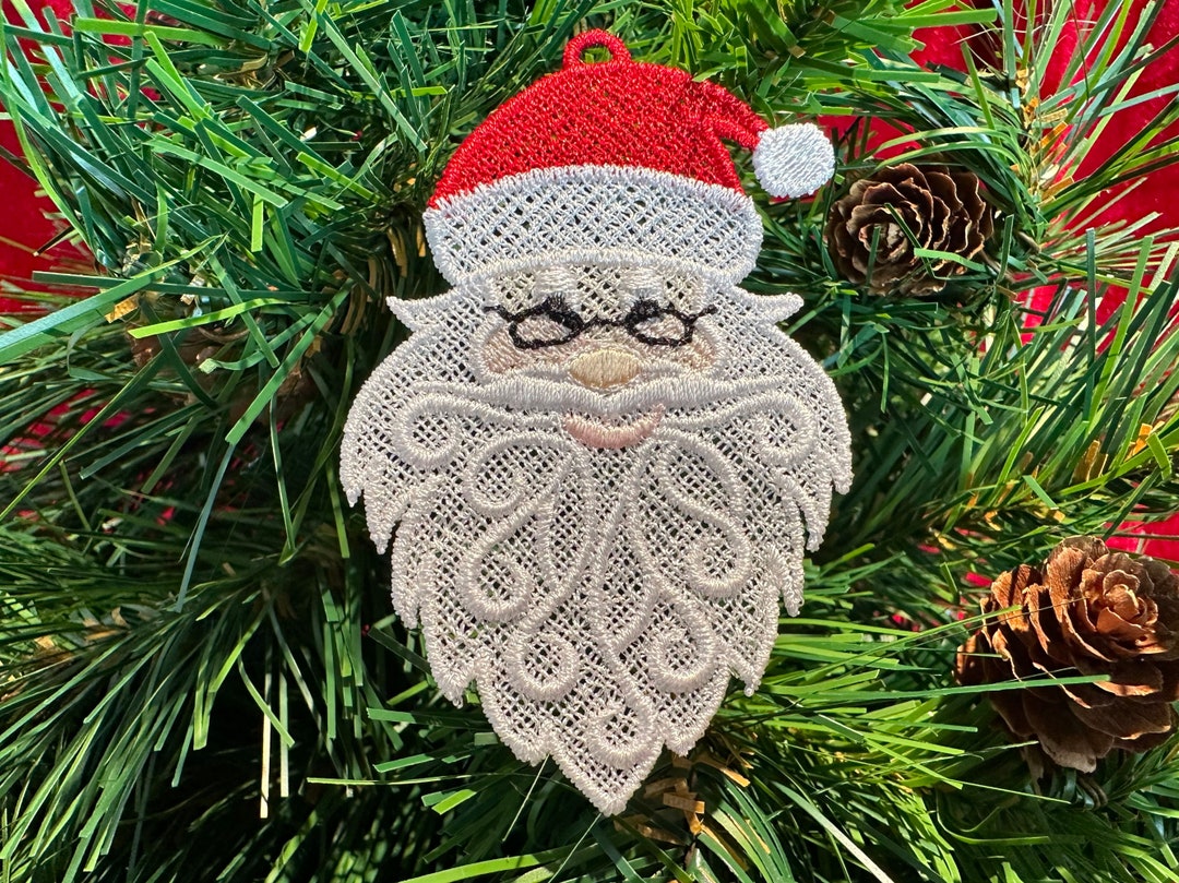 Elegant Lace Santa Face Christmas Ornament. Ornate Embroidered ...
