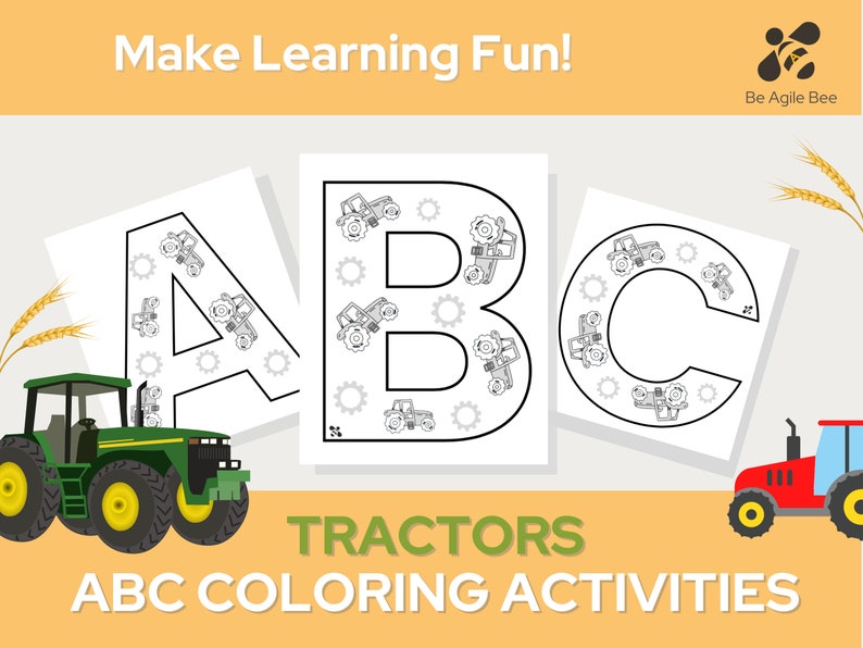 Kids Abc Vehicle Tractors Printable Coloring Page Preschool Worksheets ...