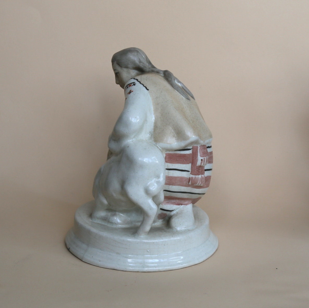 Faience Figurine Girl With a Lamb Plant of Glass and Majolica Products ...