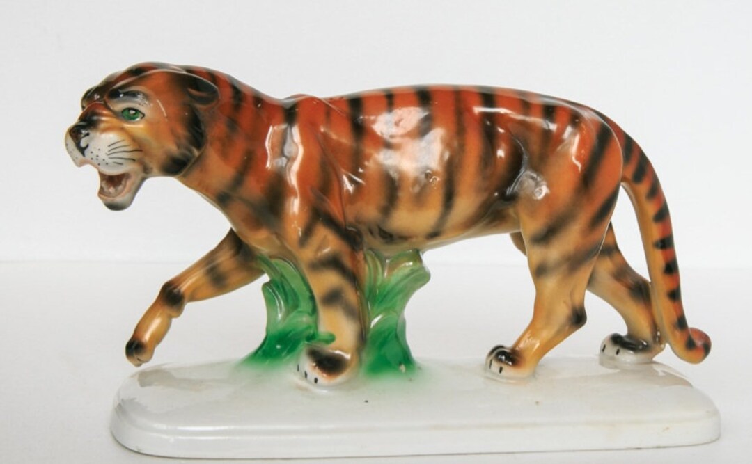 Porcelain Figurine Tiger Weiss, Kühnert & Co. Porcelain Factory 1950s ...