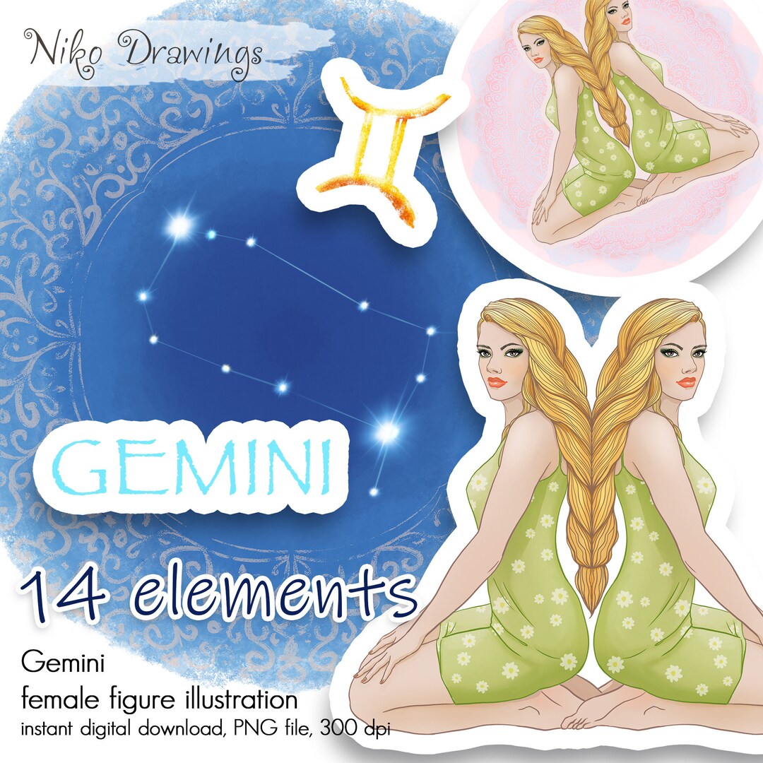 Zodiac Art Female Gemini Figure. Set With 14 Elements. - Etsy