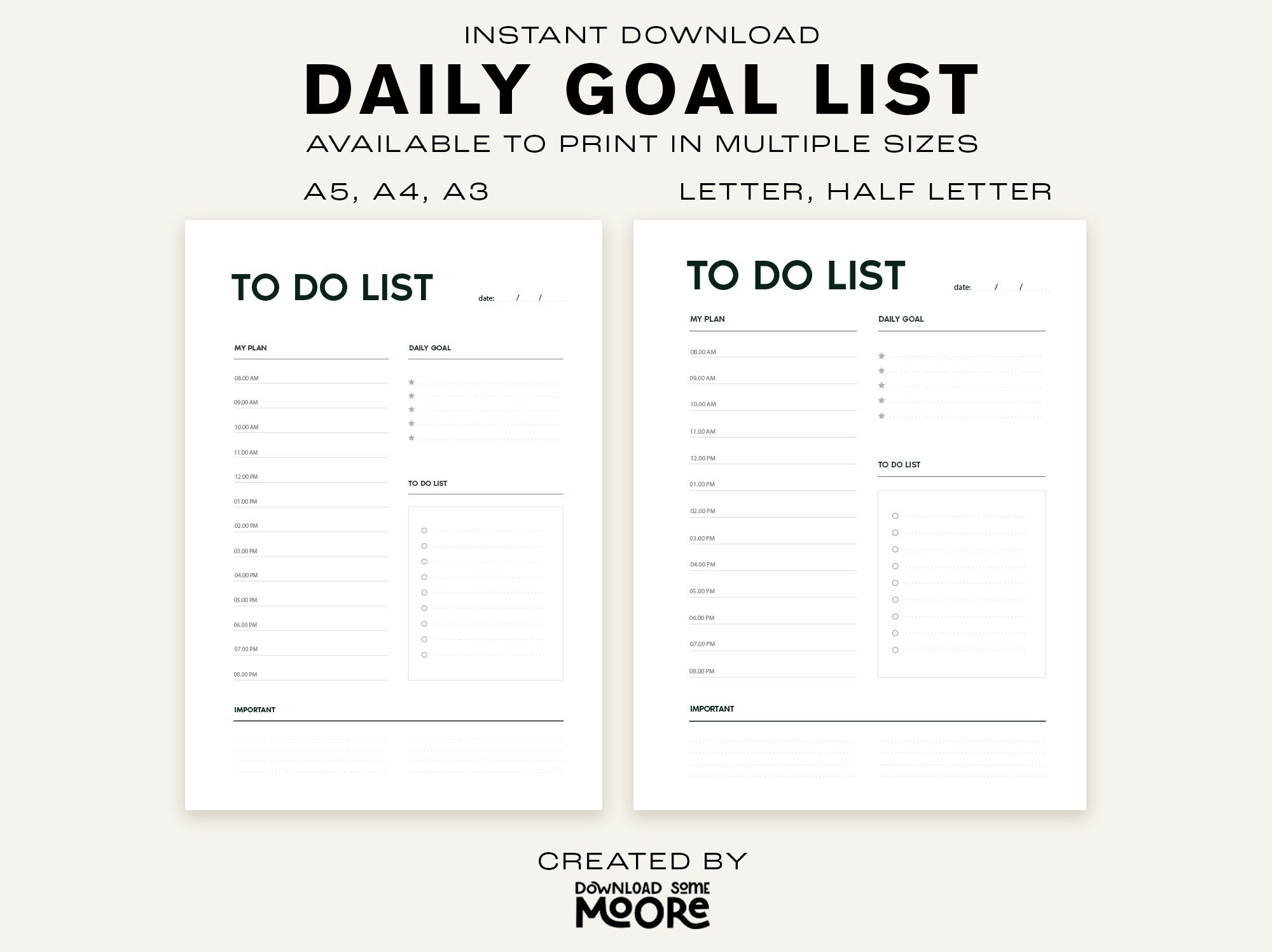Daily Goal List and Jobs List Printable Portrait Minimalist - Etsy ...