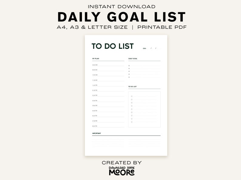 Daily Goal List and Jobs List Printable Portrait Minimalist - Etsy ...