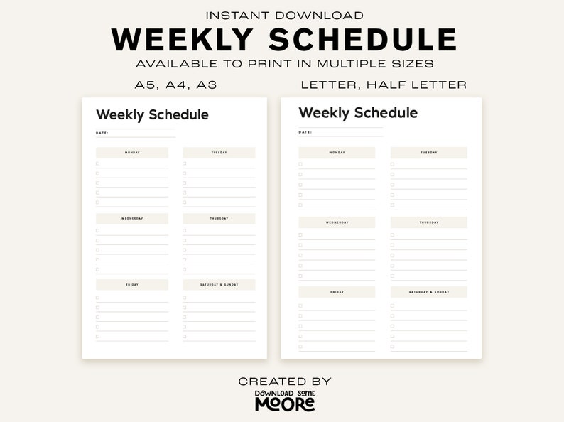 Weekly Schedule and Jobs List Printable Portrait Minimalist - Etsy