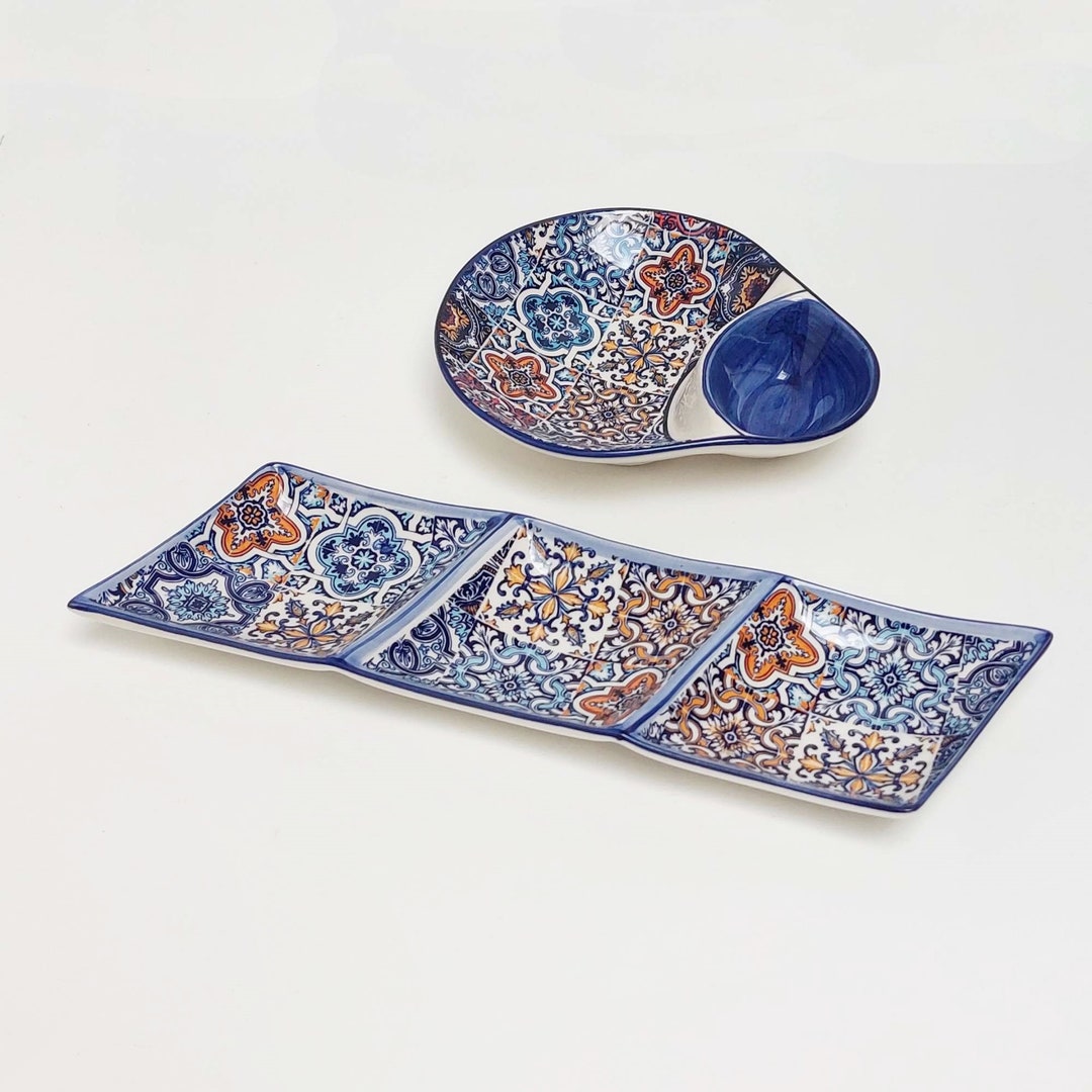 Portuguese Ceramic Snack Trays, Hand-painted Tile Design, Set of 2 - Etsy