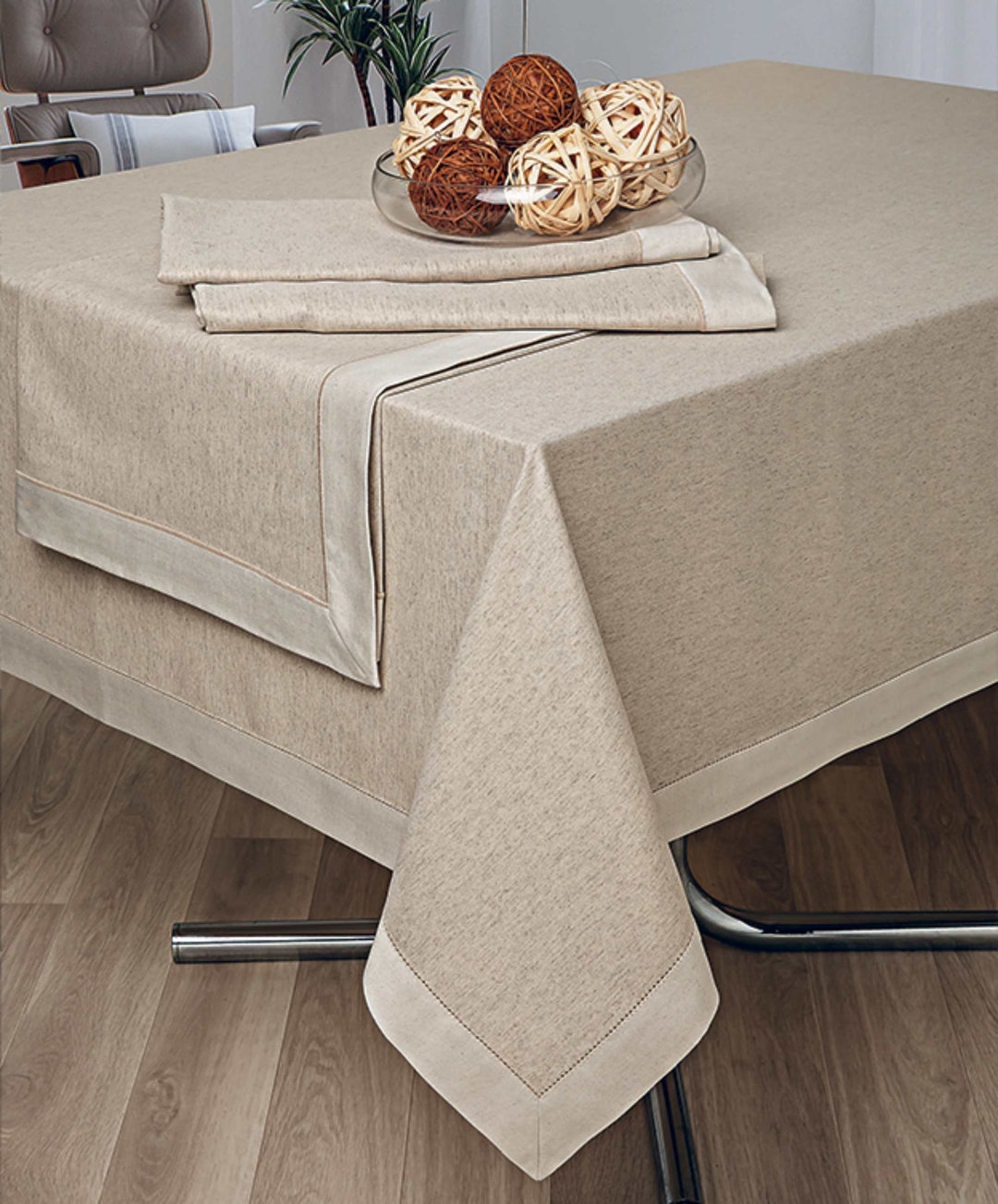 Handmade Portuguese Linen Tablecloth, Organic Cotton Blend - Etsy