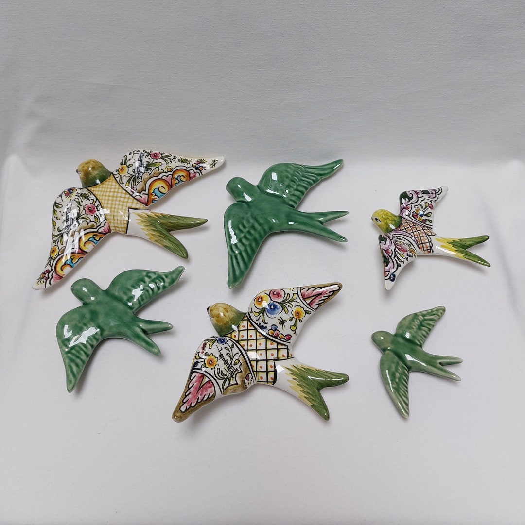 6 Set Ceramic Swallow, Christmas Gift Ceramic Birds, Portuguese Ceramic ...