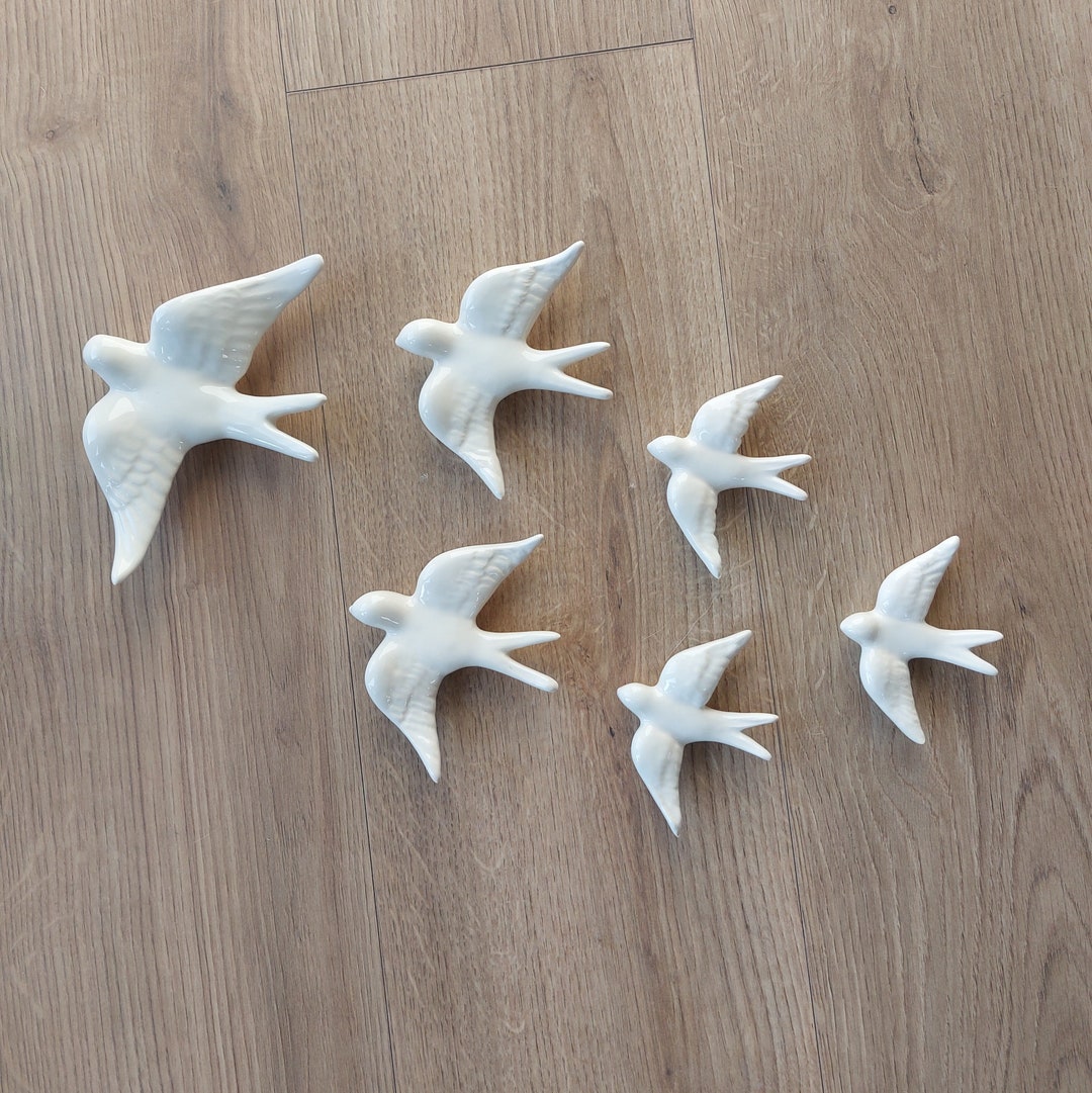 6 Set Ceramic Swallow off White, Ceramic Birds, Portuguese Ceramic Swallow, Ceramic Birds Wall ...