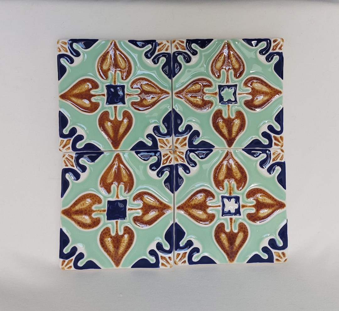 Hand Painted Decorative Tile, Set 4 Pieces Portuguese Ceramic Tile ...