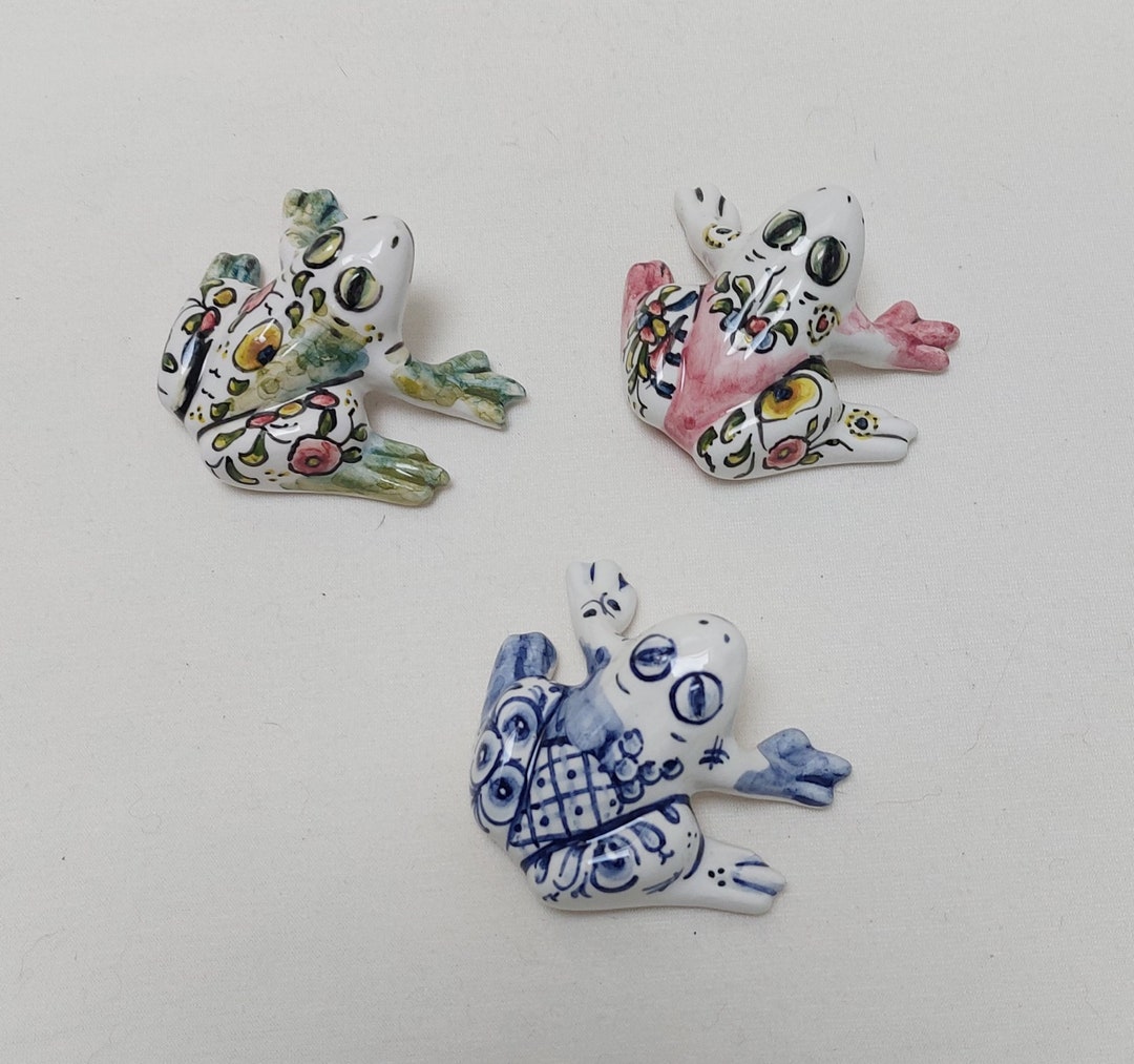 Set X3 Hand-painted Ceramic Frog Statue, Birthday or Christmas Gift, XS ...