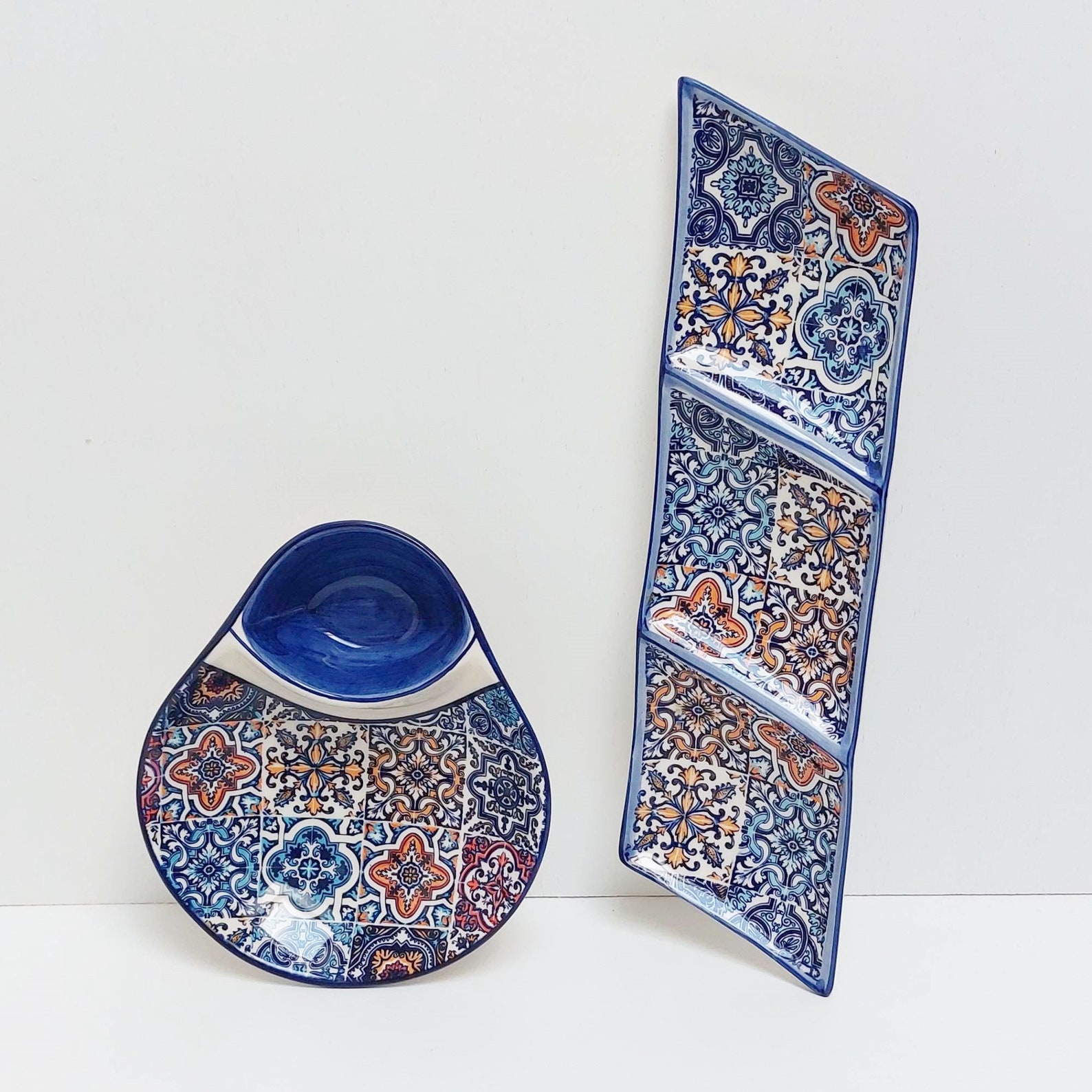 Portuguese Ceramic Snack Trays, Hand-painted Tile Design, Set of 2 - Etsy