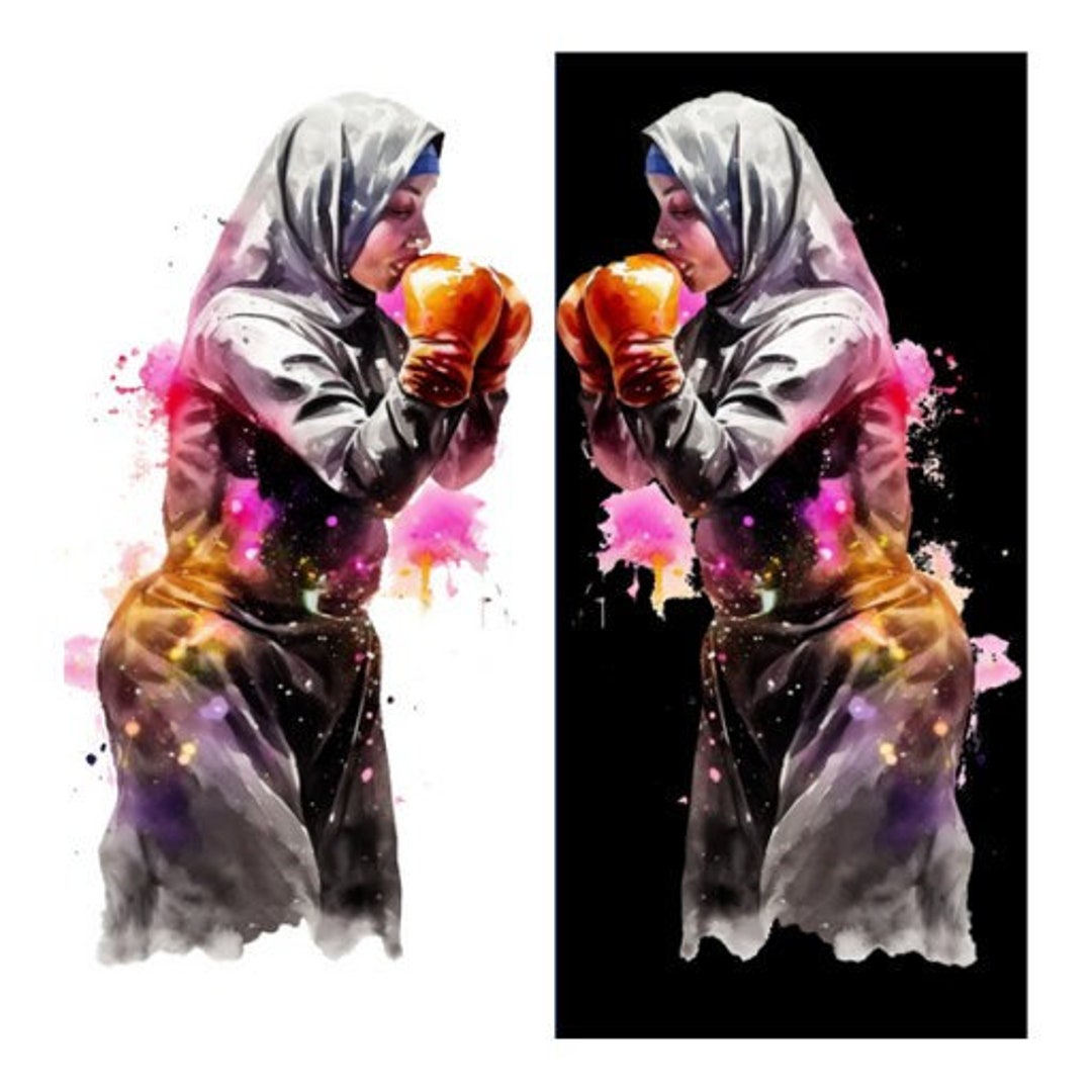 Hijabi Boxer Ink Splatter / Drip Clipart, Beautiful Image of a Muslim ...