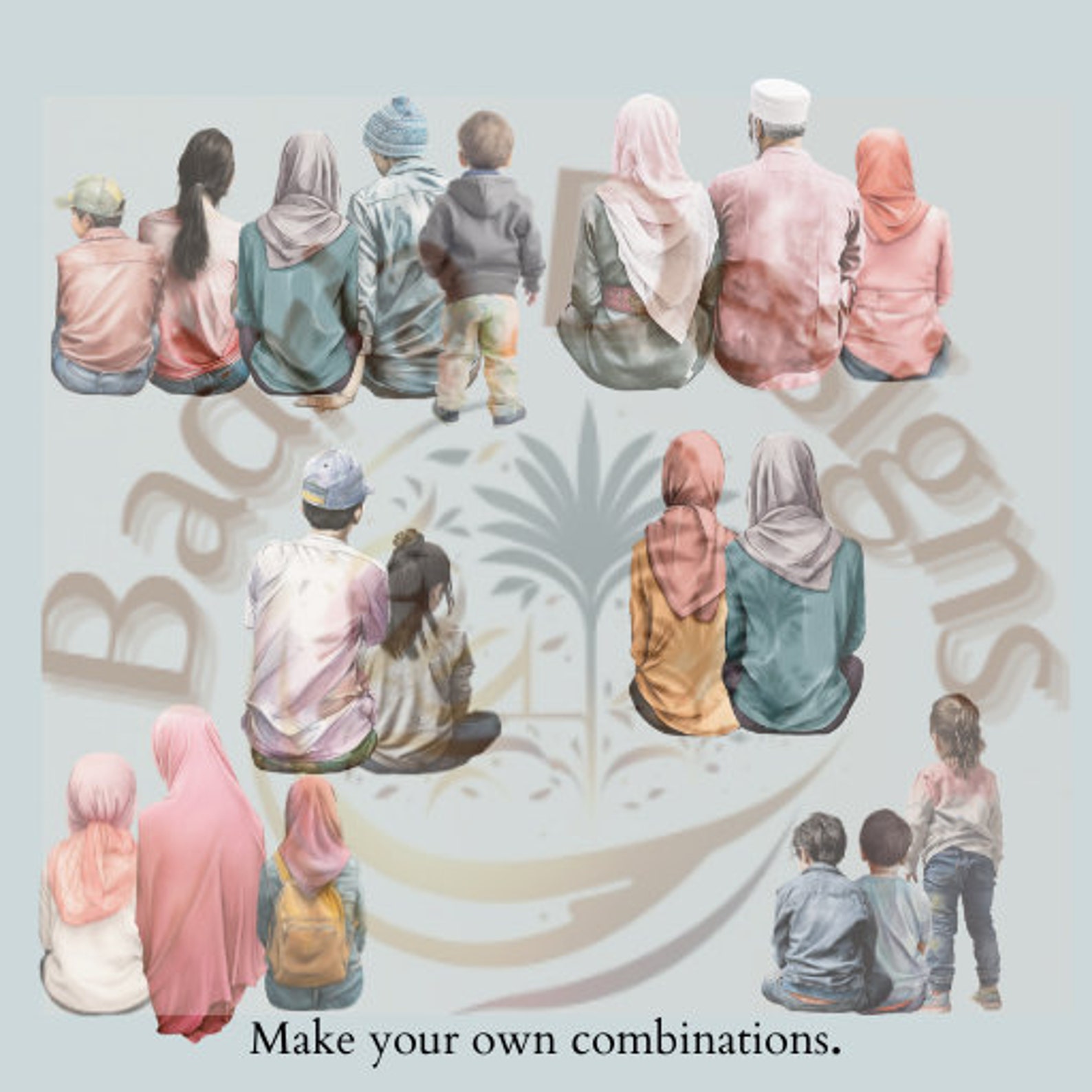 My Muslim Family, 16 Clipart Images of Family Members, Including Hijabi ...