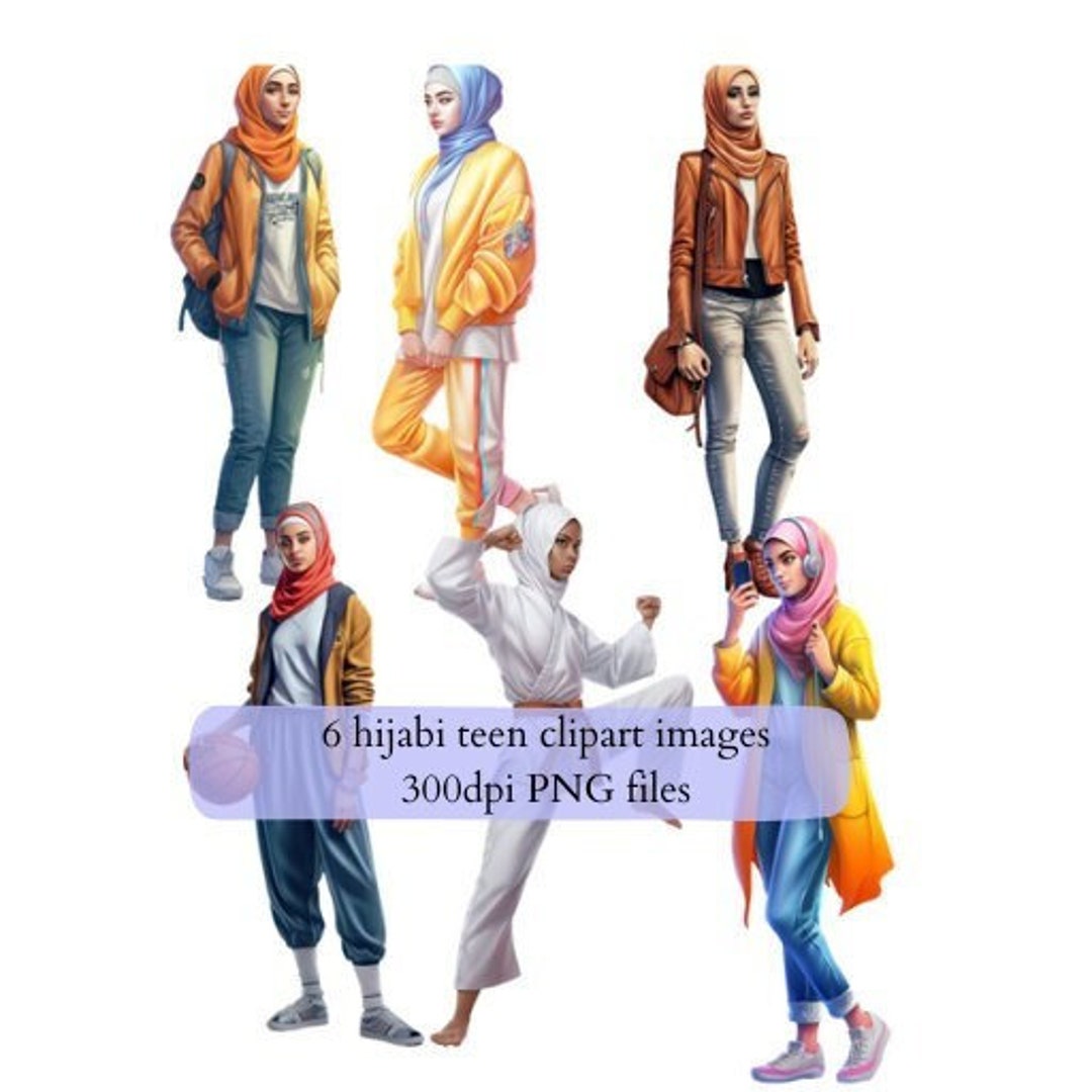 Hijabi Clipart, 6 PNG Files of Muslim Teen Girls All Wearing Hijab. - Etsy