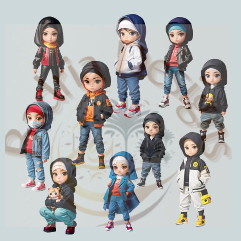 10 Cute Hijabi Chibi Chicks, PNG Clipart 300dpi, Transparent ...