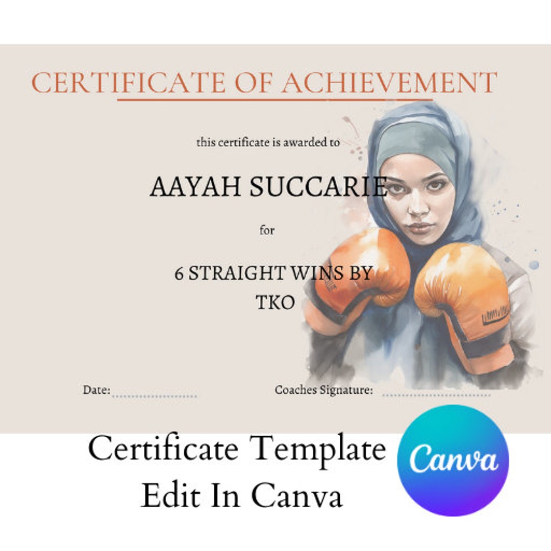 Hijabi Boxing, MMA, Training Certificate Template, Muslim Women's Sport ...