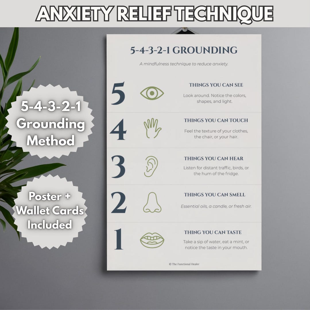 5-4-3-2-1 Grounding Technique Poster & Wallet Cards | Anxiety Relief ...