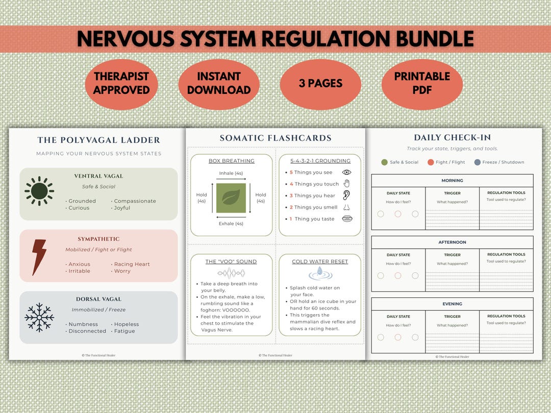 Nervous System Regulation Bundle | Polyvagal Theory Cheat Sheet ...