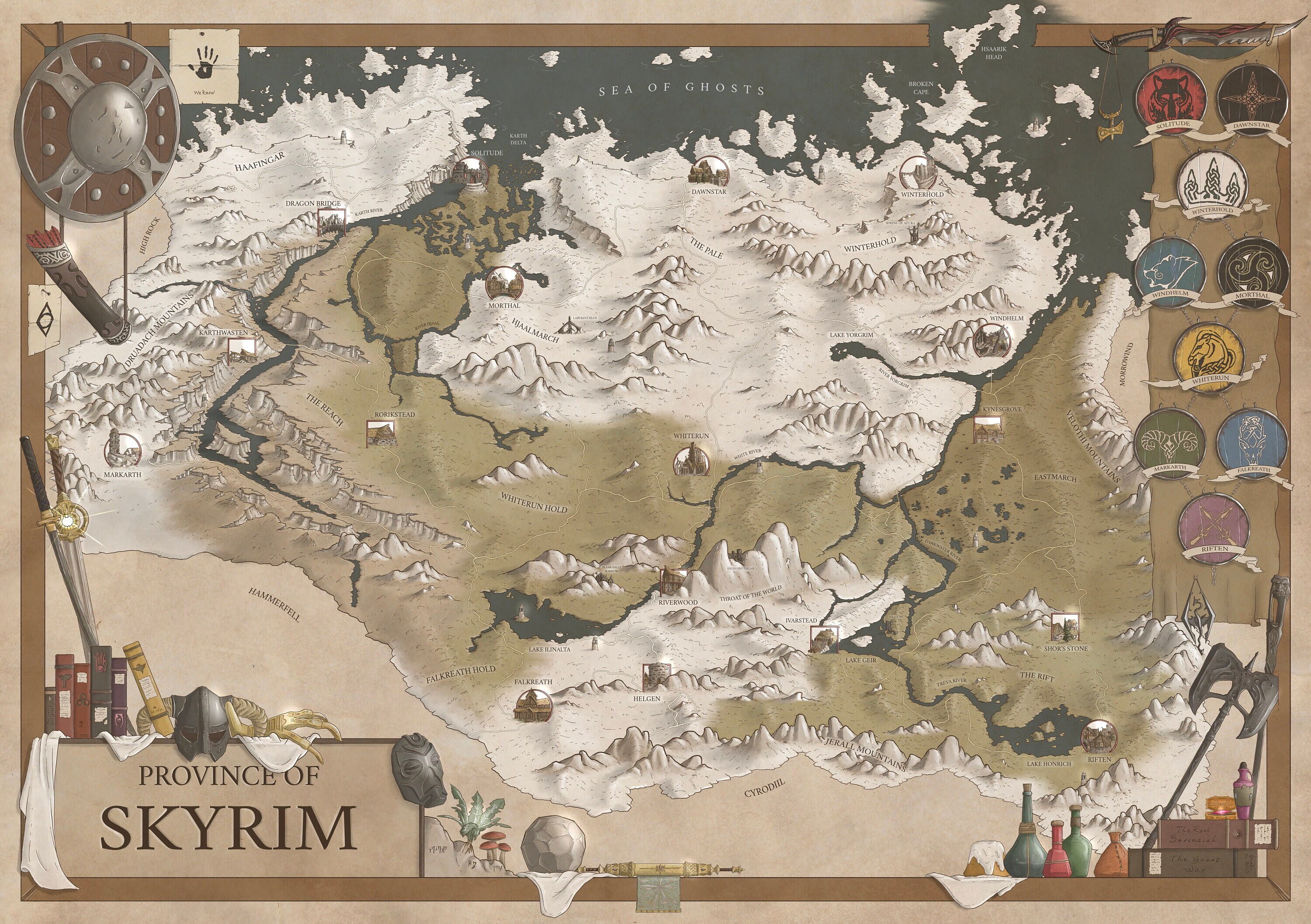 Mapa de Skyrim The Elder Scrolls Póster - Etsy México