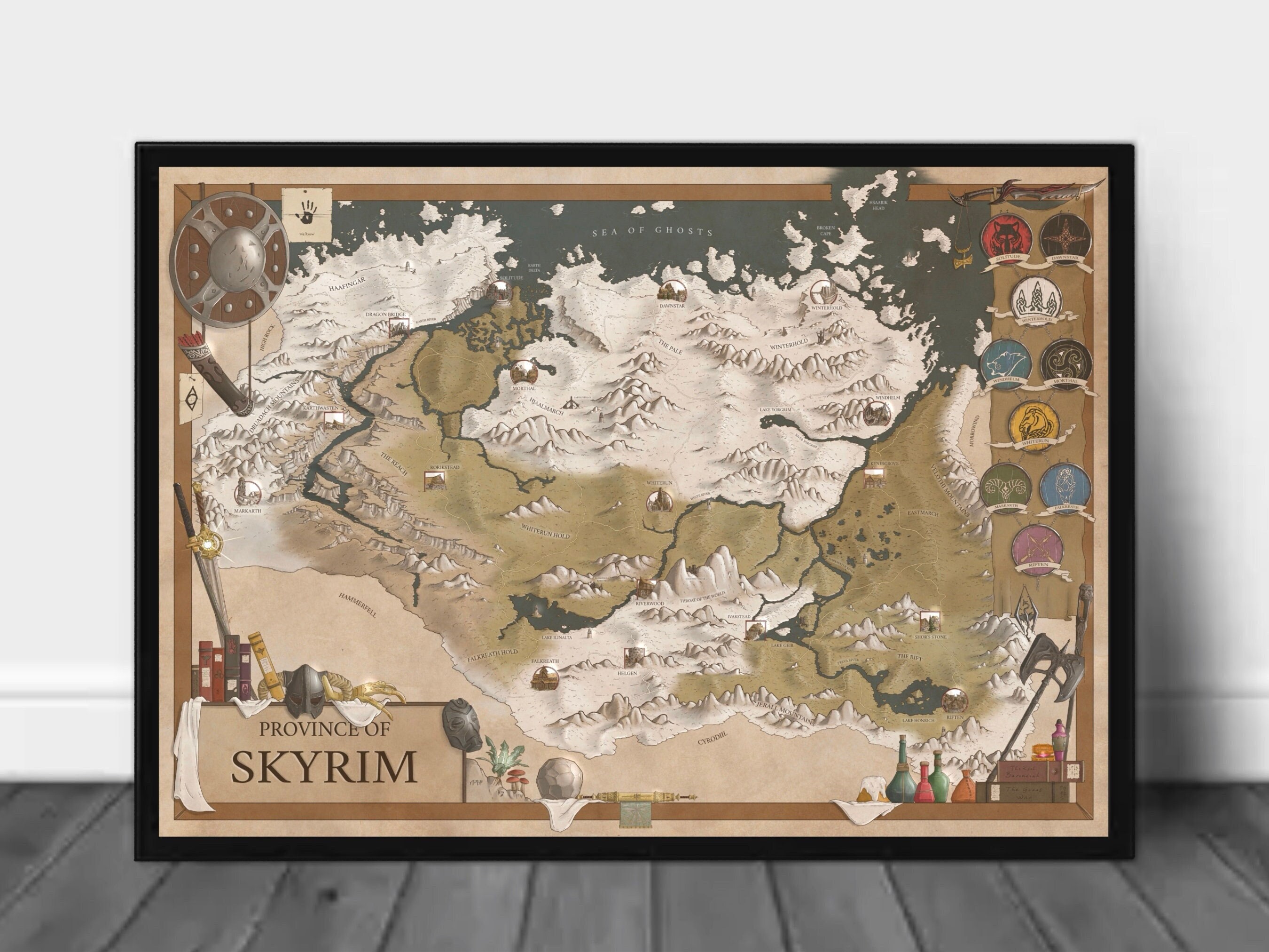 Póster del mapa de Skyrim, mapa del póster de The Elder Scrolls - Etsy ...