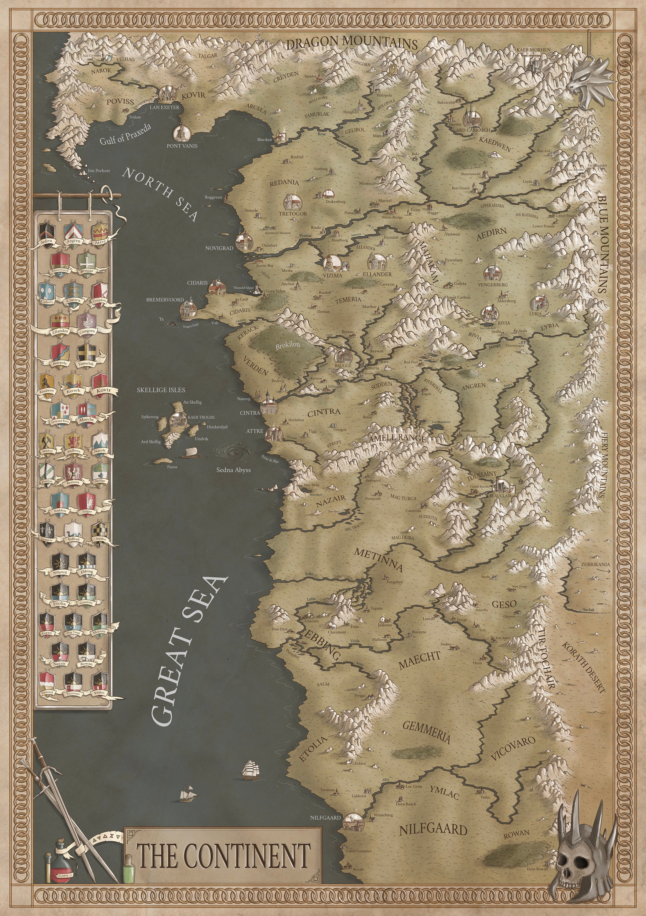 The Witcher Map the Continent Map Poster From the Witcher - Etsy Australia