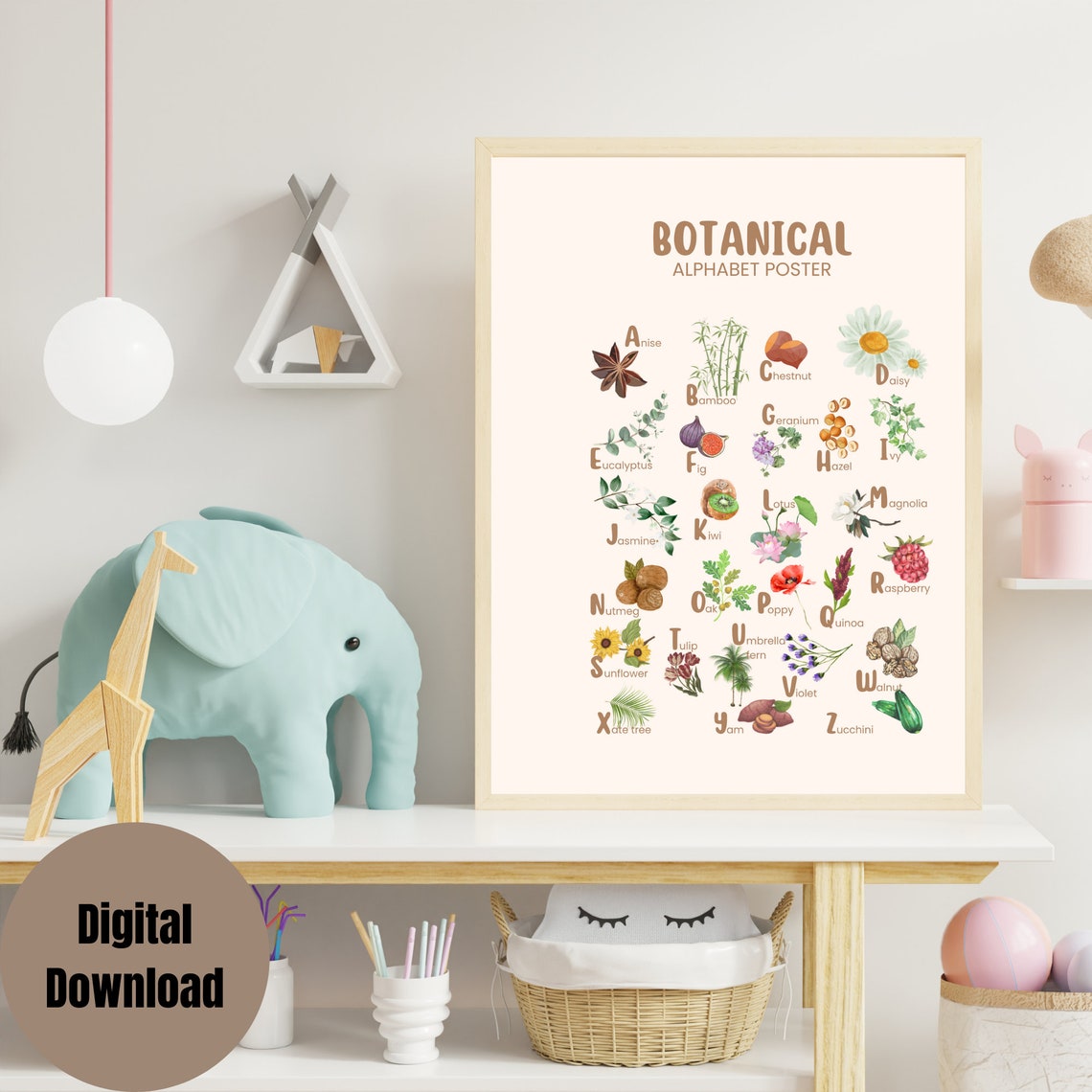 Floral Alphabet Print - Watercolor Abcs With Flowers - Educational Wall ...