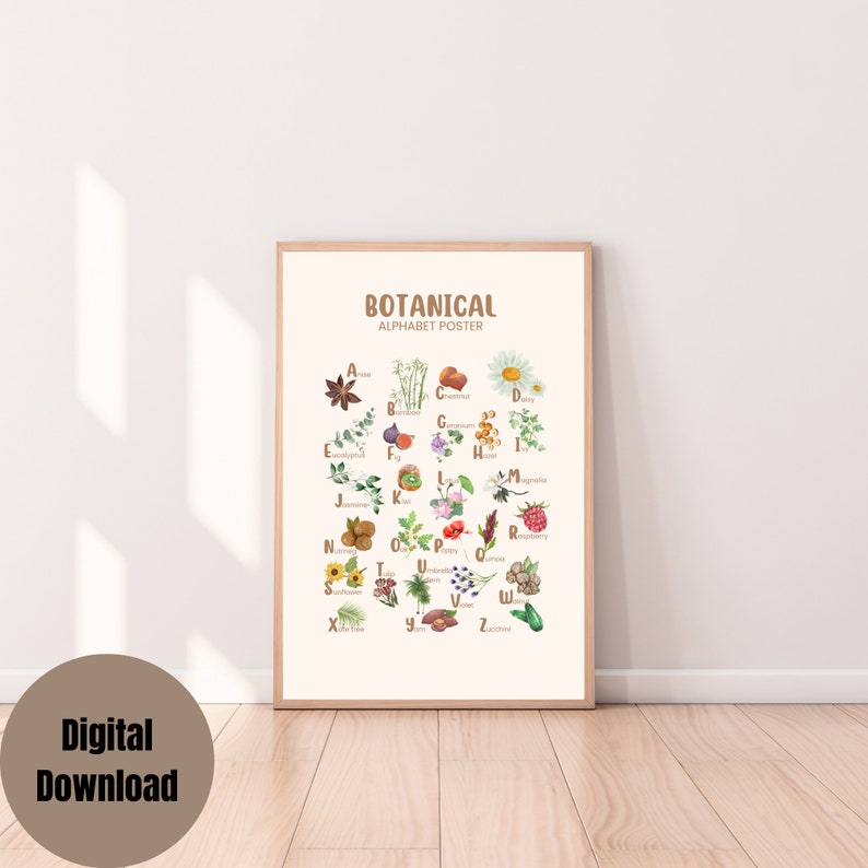 Floral Alphabet Print - Watercolor Abcs With Flowers - Educational Wall ...