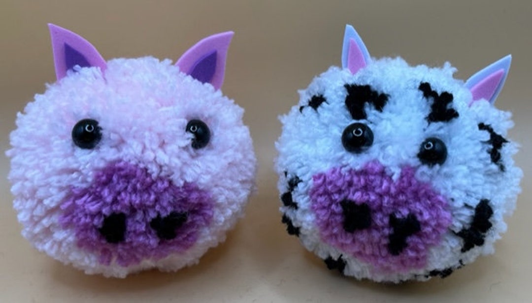 Farm Animal Pom Poms. Horse, Chick, Pig, Bunny, Cow, Frog, and Hedgehog ...