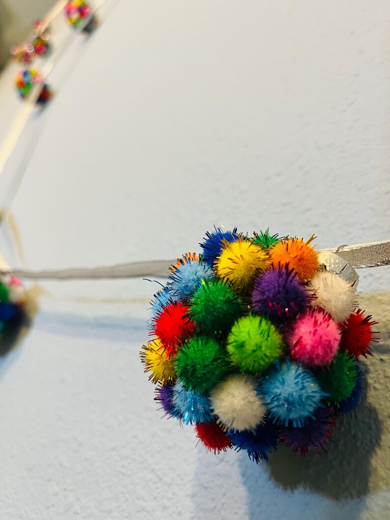 Pom Pom Christmas Garland. Multi Color Pom Pom Christmas Garland Decor ...