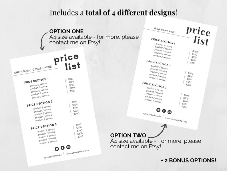 Editable Price List Template | Canva Printable for Small Business ...
