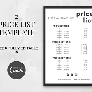 Editable Price List Template | Canva Printable for Small Business ...