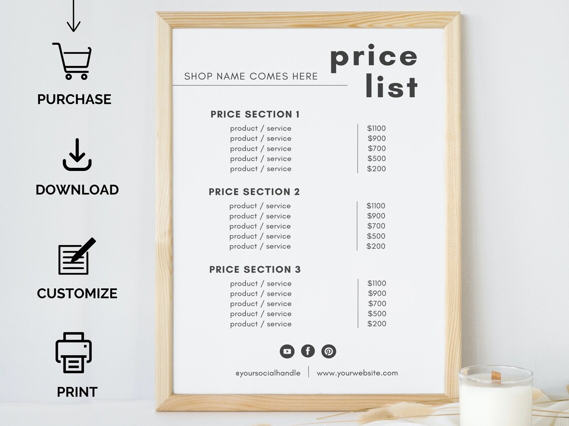 Editable Price List Template | Canva Printable for Small Business ...