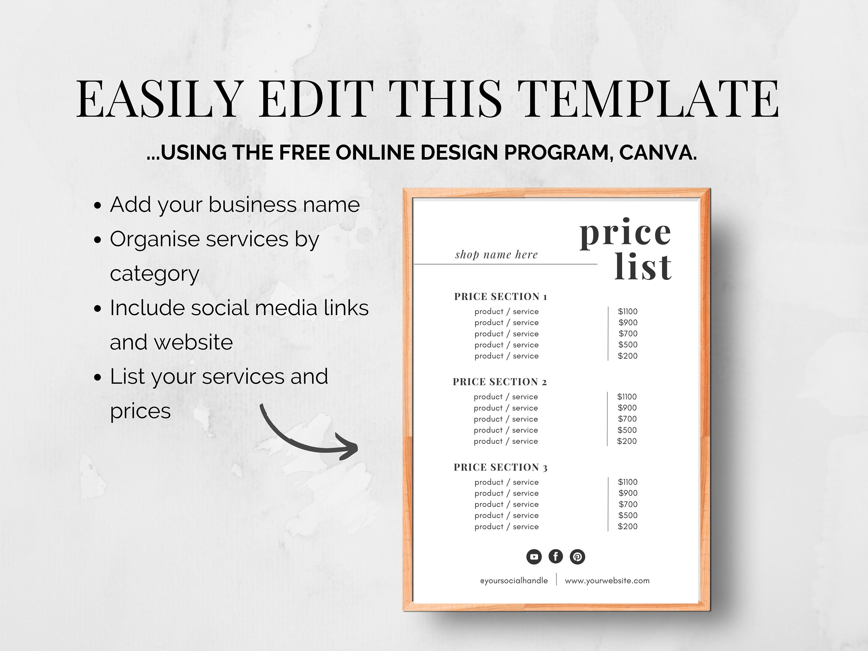 Editable Price List Template | Canva Printable for Small Business ...