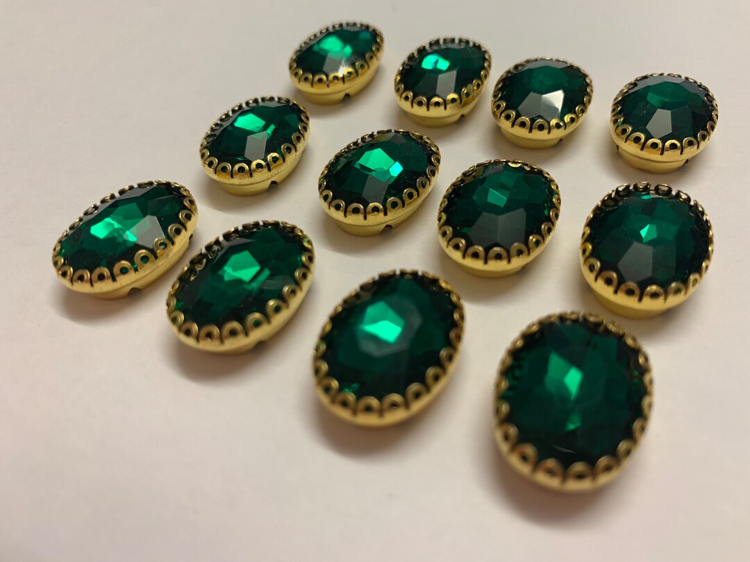 Emerald Crystal Button, Sew on Crystal Button, Gold Crystal Button, - Etsy