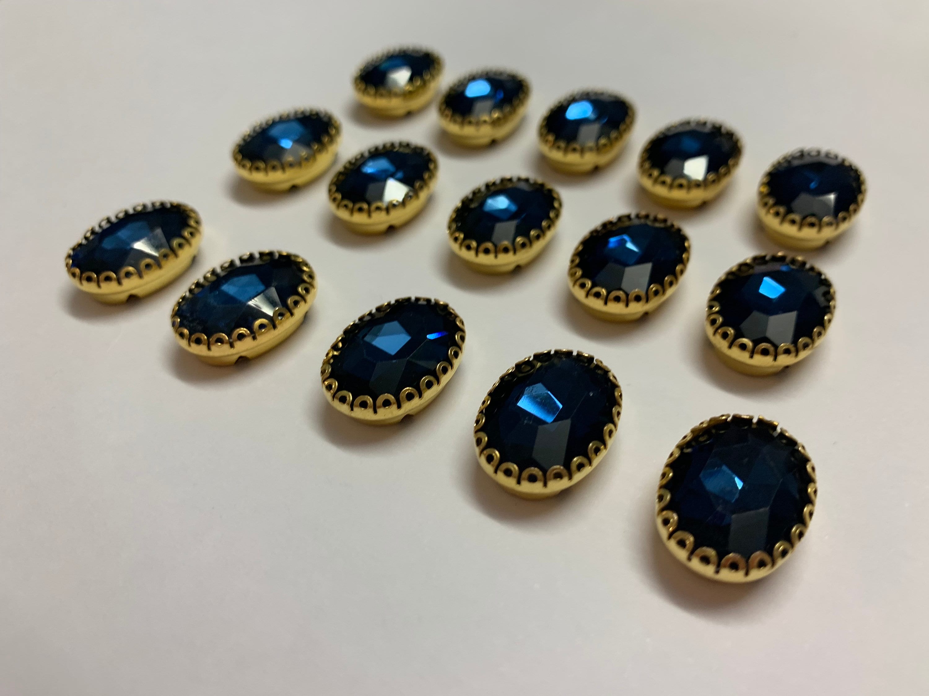 Blue Sapphire Crystal Button, Sew on Crystal Button, Gold Blue Crystal ...