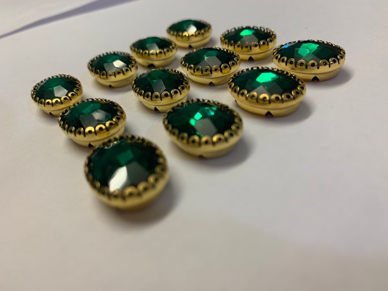 Emerald Crystal Button, Sew on Crystal Button, Gold Crystal Button, - Etsy