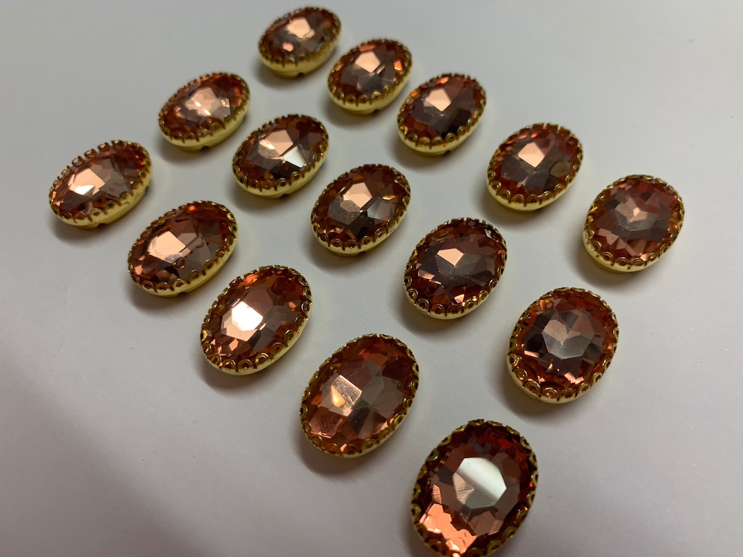 Pink Crystal Button, Sew on Crystal Button, Gold Pink Crystal Button ...