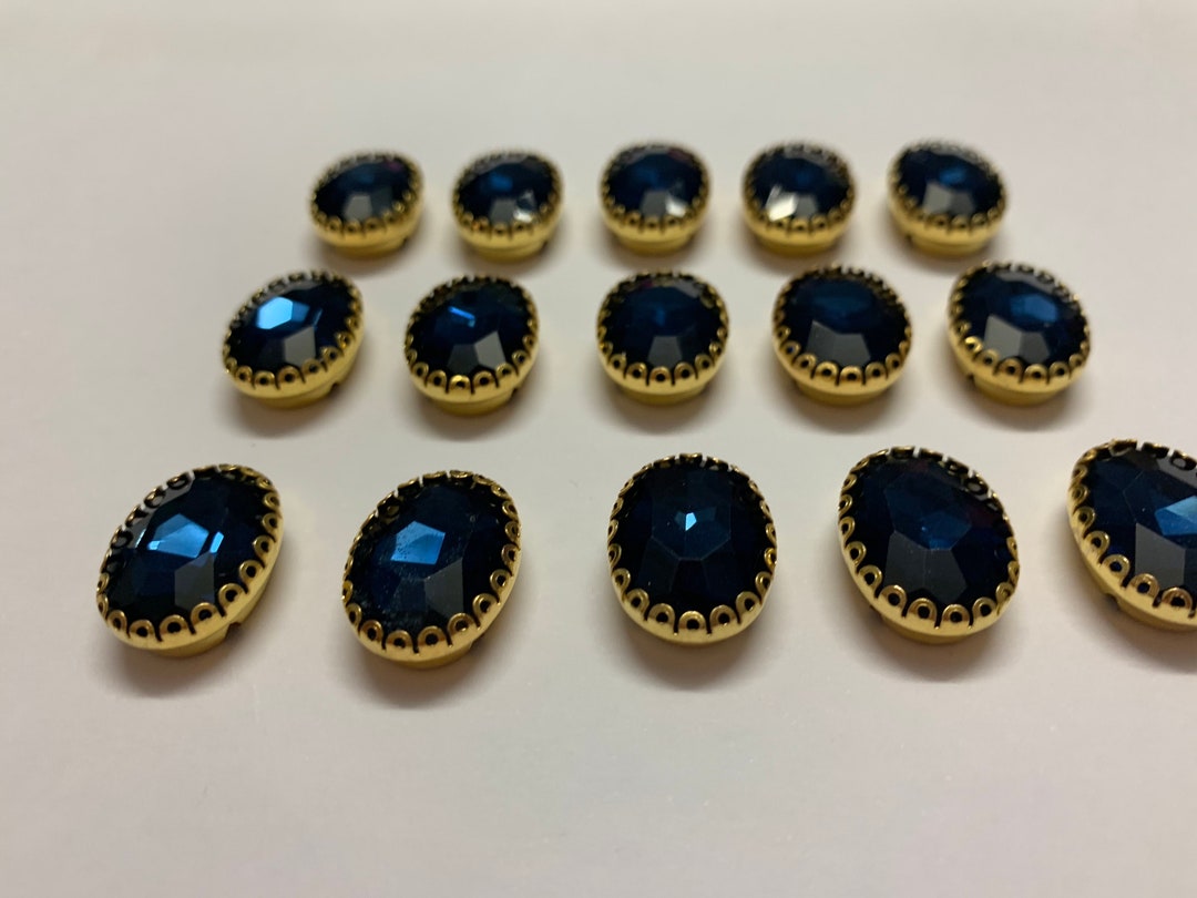 Blue Sapphire Crystal Button, Sew on Crystal Button, Gold Blue Crystal ...